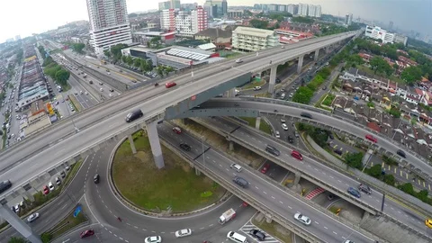 High traffic on multi layered highway in... | Stock Video | Pond5