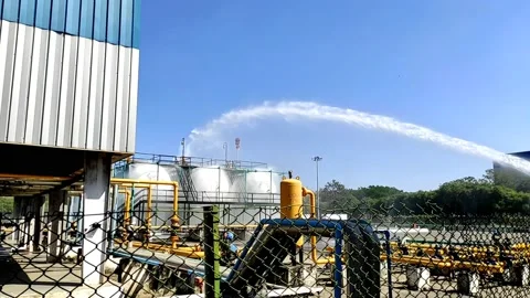 High velocity water spray system for fir... | Stock Video | Pond5