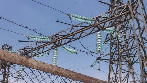 High-voltage electrical substation. Wire... | Stock Video | Pond5