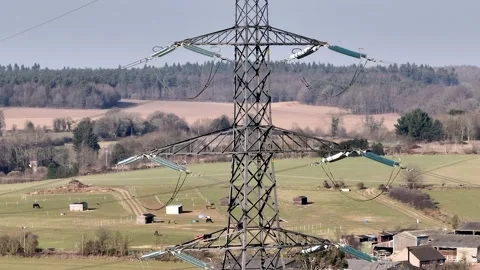 High Voltage Lattice Pylon Power Line To... | Stock Video | Pond5