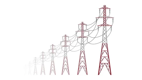 High voltage pylons on white background. | Stock Video | Pond5