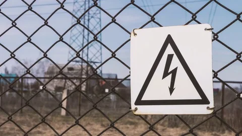 High - voltage substation. Warning sign ... | Stock Video | Pond5