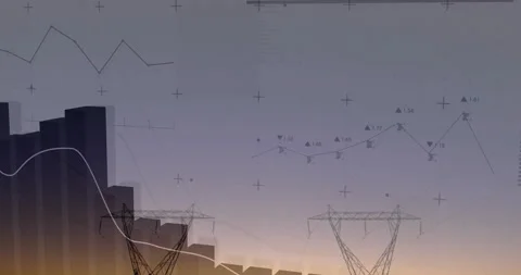High-voltage towers standing on gradient... | Stock Video | Pond5