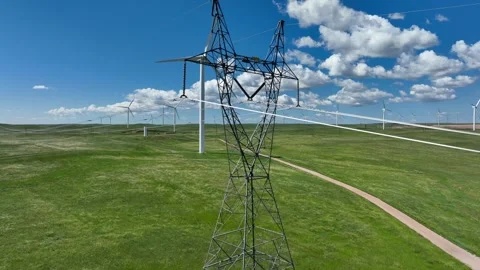 High voltage transmission power lines wi... | Stock Video | Pond5