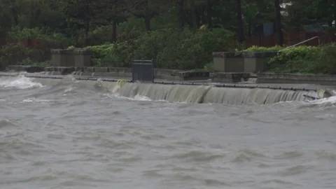 High water levels and massive waves at L... | Stock Video | Pond5