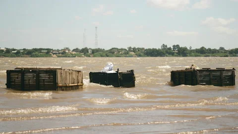 High winds and heavy current river; Wave... | Stock Video | Pond5