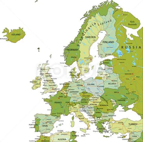 Highly detailed editable political map with separated layers. Europe ...