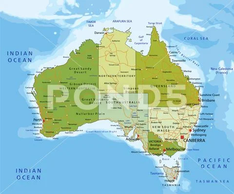 Highly detailed editable political map with separated layers. Australia ...