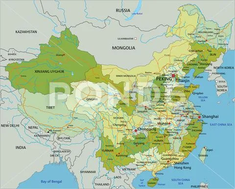 Highly detailed editable political map with separated layers. China ...