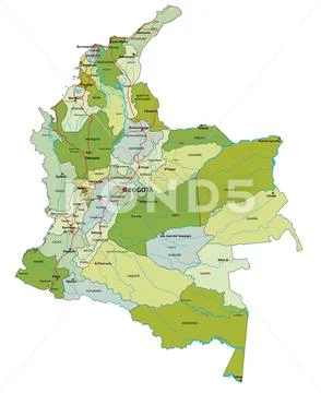 Highly detailed editable political map with separated layers. Colombia ...