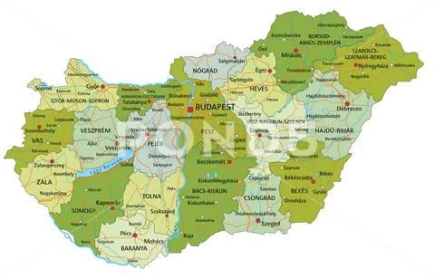 Highly detailed editable political map with separated layers. Hungary ...