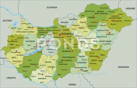Highly detailed editable political map with separated layers. Hungary ...