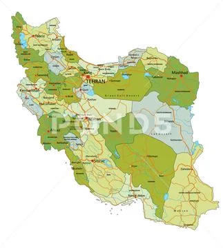 Highly detailed editable political map with separated layers. Iran ...