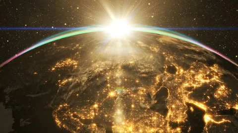 Highly detailed epic sunrise over world ... | Stock Video | Pond5