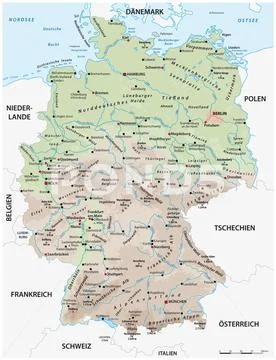 Highly detailed physical map of Germany with German lettering ...