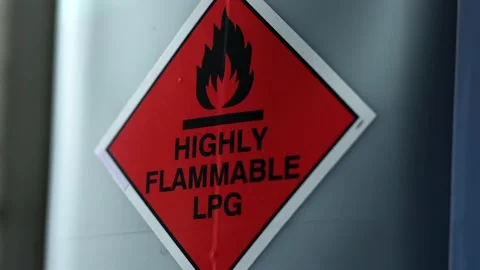 Highly Flammable LPG Warning Sign On Con... | Stock Video | Pond5