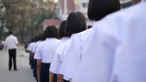Hight school students stand in line to s... | Stock Video | Pond5