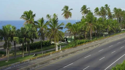 Highway along the sea with green coconut... | Stock Video | Pond5