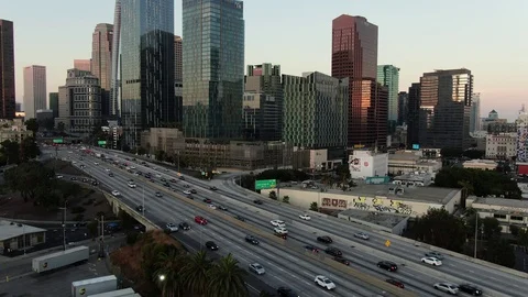 Highway Freeway DTLA California Drone | Stock Video | Pond5