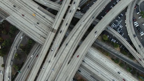Highway Freeway DTLA California Drone | Stock Video | Pond5