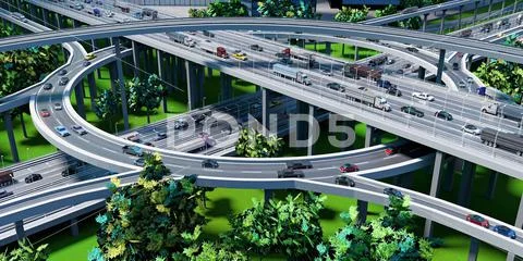 Highway intersection/ road interchange with roundabout - 3D ...