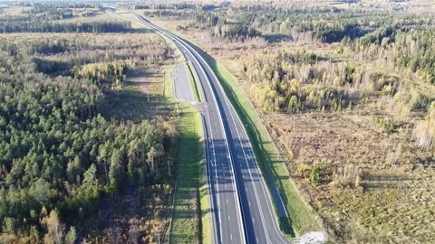 highway through the forest aerial video ... | Stock Video | Pond5