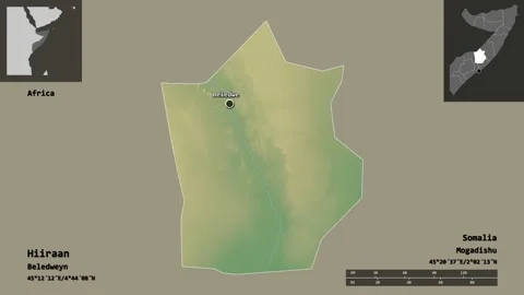 Hiiraan location. Somalia. Relief map | Stock Video | Pond5