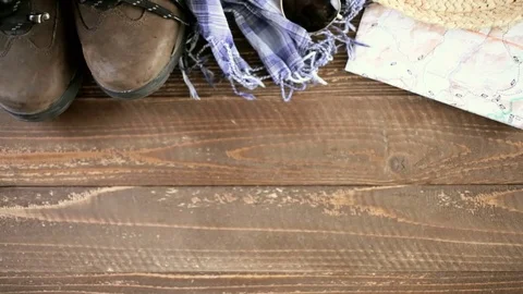 Hiking shoes with topo map and compass o... | Stock Video | Pond5