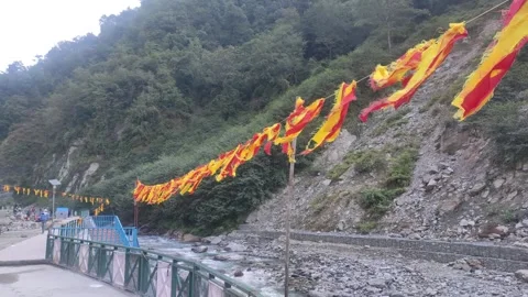Hindu Colorful Flags at Gaurikund Temple... | Stock Video | Pond5
