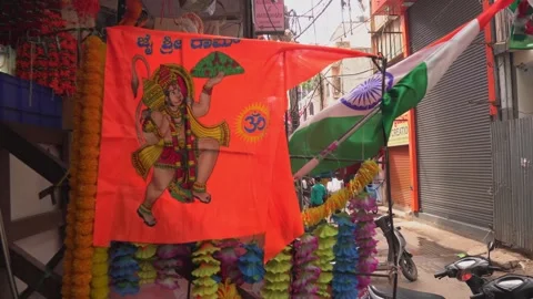 Hindu god hanuman and Indian flags are f... | Stock Video | Pond5