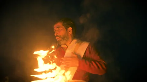 Hindu religion Prayer Aarti at Ganga Gha... | Stock Video | Pond5