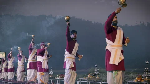 Hindu religion Prayer Aarti at Ganga Gha... | Stock Video | Pond5