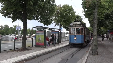 Historical museum two-car tram on route ... | Stock Video | Pond5