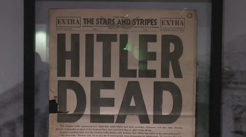 "HITLER DEAD" headline, Mémorial de Cae... | Stock Video | Pond5