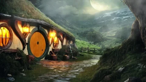 Hobbit Night Rain The Shire by Night wit... | Stock Video | Pond5