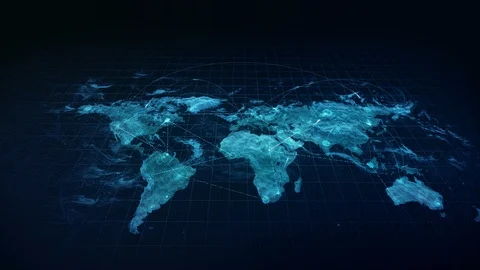 Hologram Connections World Map Blue | Stock Video | Pond5