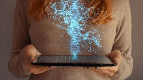 Hologram screen on a tablet with digital... | Stock Video | Pond5