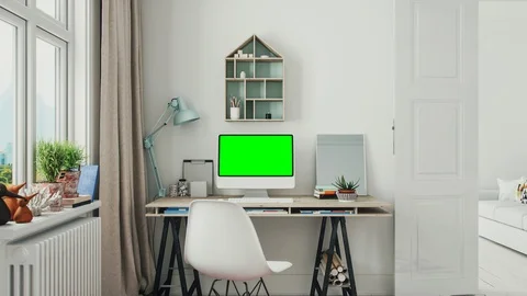 Home Office Interior Green Screen | Stock Video | Pond5