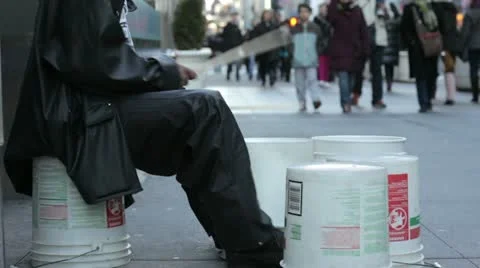 Homeless Drummer in Manhattan New York C... | Stock Video | Pond5