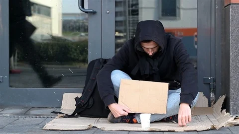 Homeless man asking for money and help, ... | Stock Video | Pond5