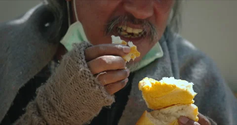 Happy Homeless People Eating