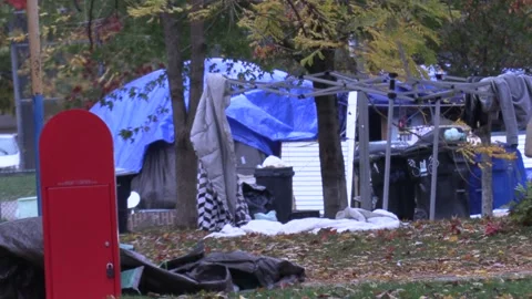 Homeless people living in tents encampme... | Stock Video | Pond5