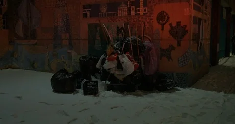 Homeless Woman in Winter Snow Storm Free... | Stock Video | Pond5