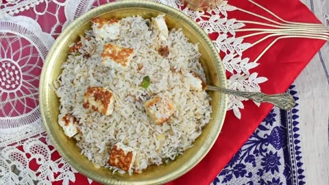Homemade healthy paneer rice or pulav or... | Stock Video | Pond5