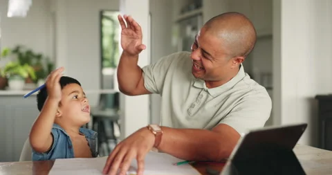 Homework, math and father high five chil... | Stock Video | Pond5