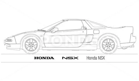 Honda NSX sport car silhouette outlined, vector illustration, vintage ...