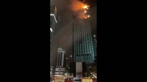 Hong Kong: Fire Breaks Out At High-Rise ... | Stock Video | Pond5