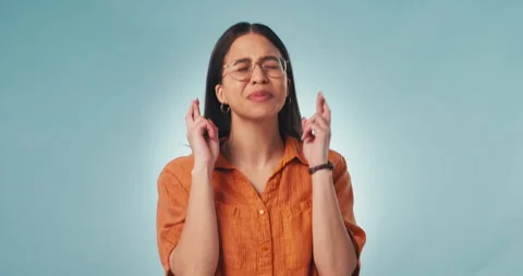 Hope, face and woman with fingers crosse... | Stock Video | Pond5