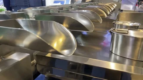 Horizontal bucket conveyor for packaging... | Stock Video | Pond5