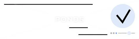 Horizontal lines, progress bar with nodes, and check mark within a blue ...